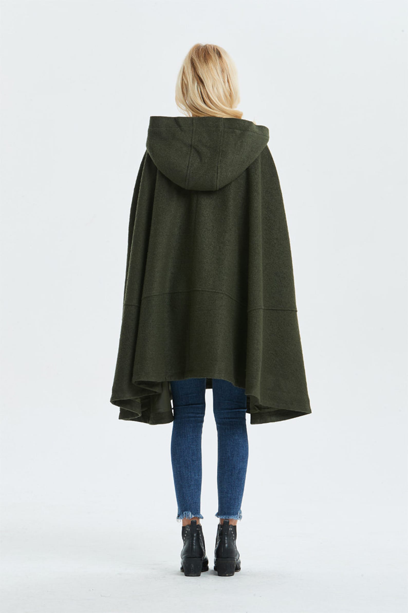 Green Winter Wool Cloak With Hood Women Long Hooded Wool Cape | Etsy