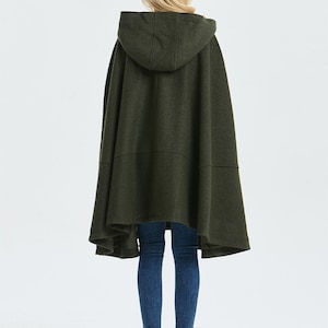 Green Winter Wool Cloak With Hood Women, Long Hooded Wool Cape Coat ...
