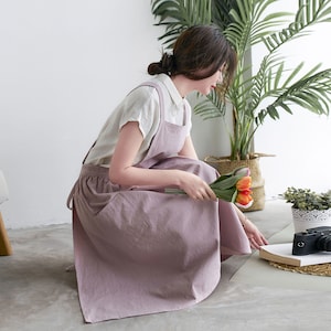 Cotton Linen Apron. Pink Apron.washed Linen Apron for Cooking ...