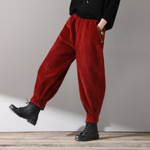 Red Corduroy Pants, Casual Pants, Long Pants, Vintage Winter Women's ...