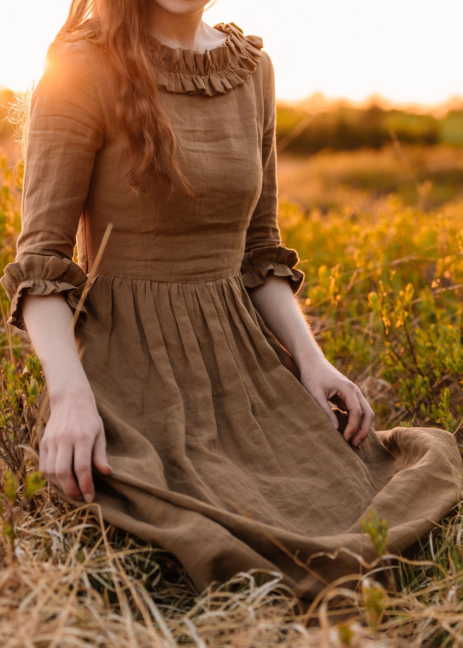 Linen Dress Linen Maxi Dress Linen Dress With Ruffle Modest - Etsy