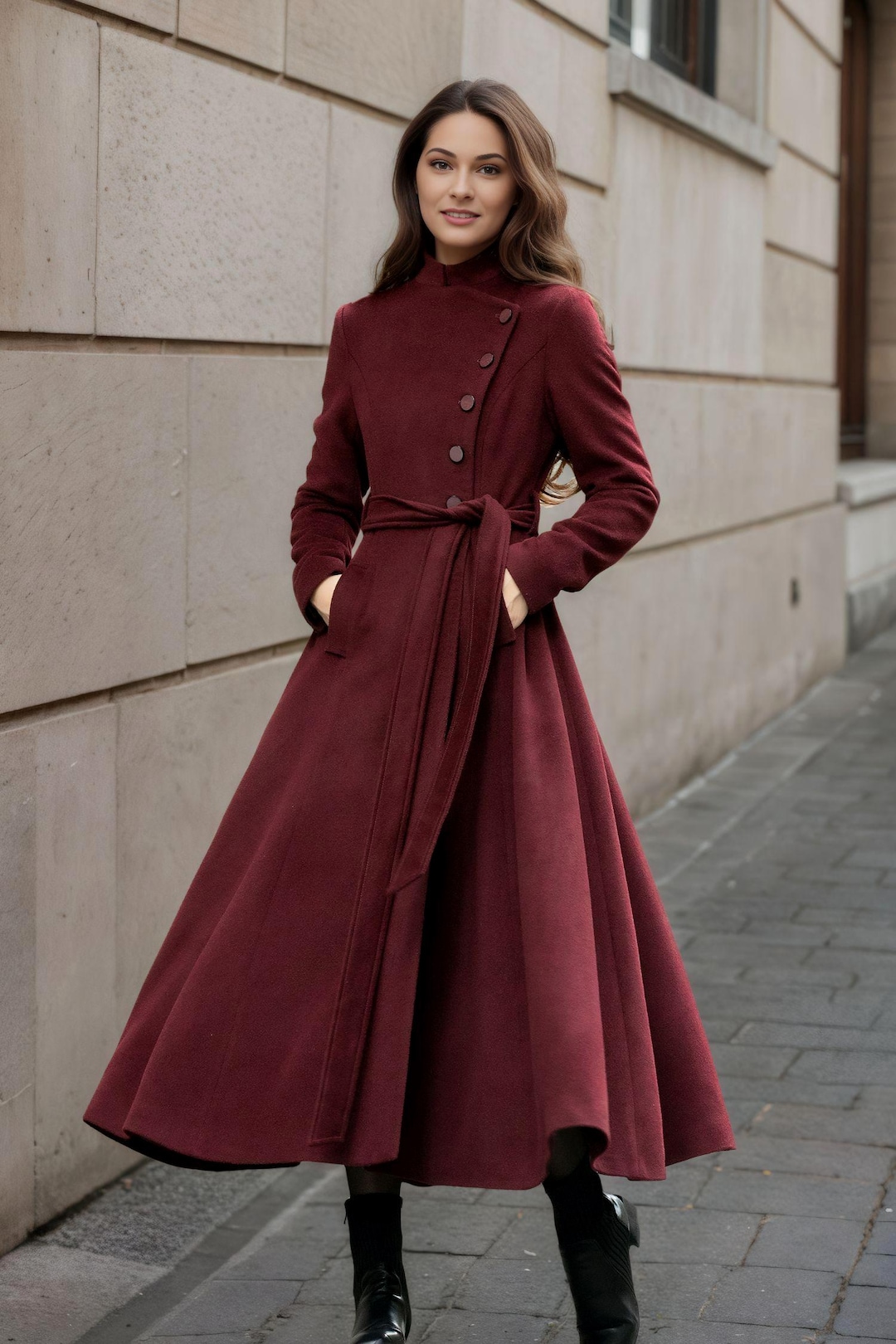 Wool Coat, Maxi Wool Coat, Burgundy Wool Coat, Long Wool Coat Women ...