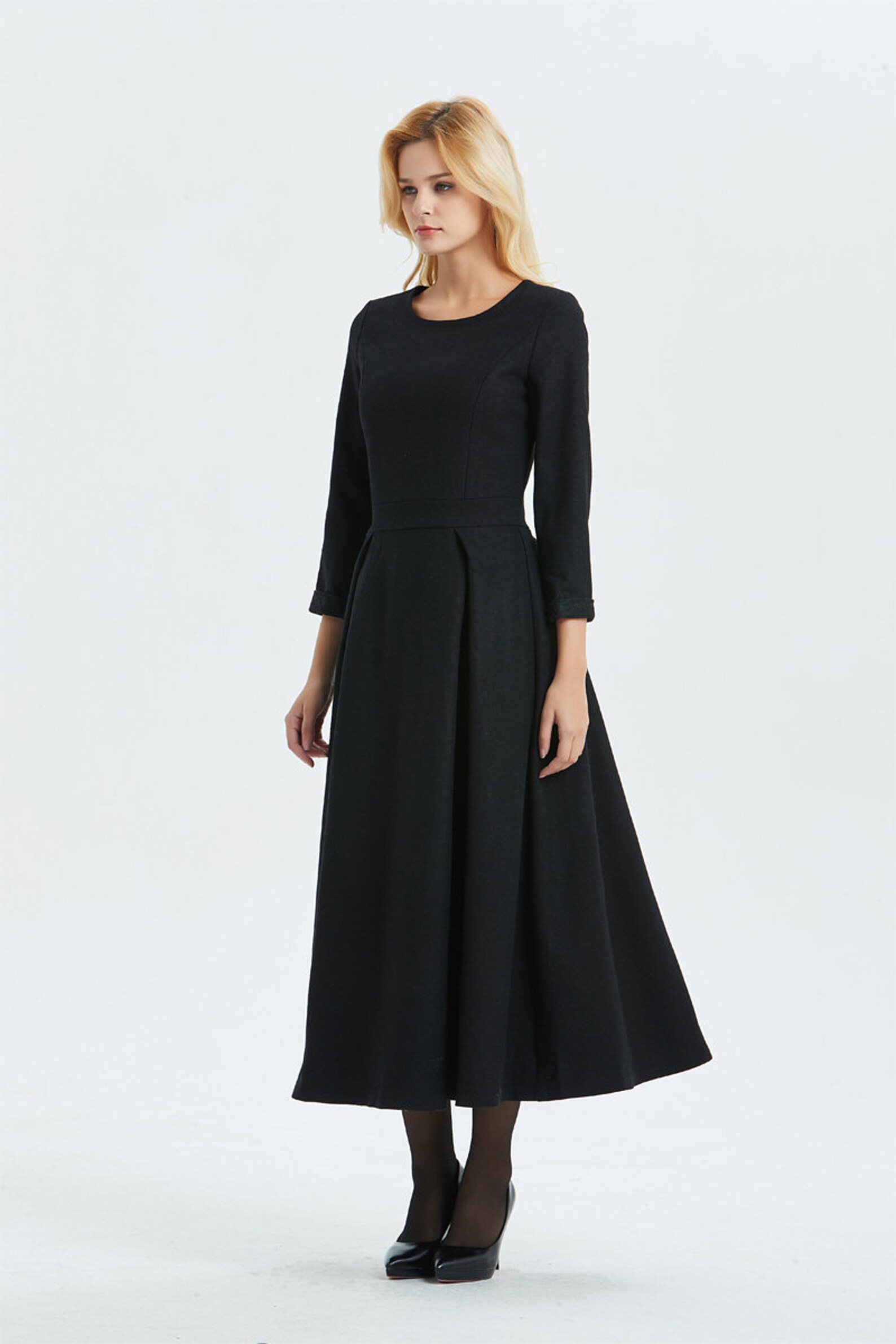 Black Wool Dress Long Wool Dress Winter Dress Womens Dress - Etsy