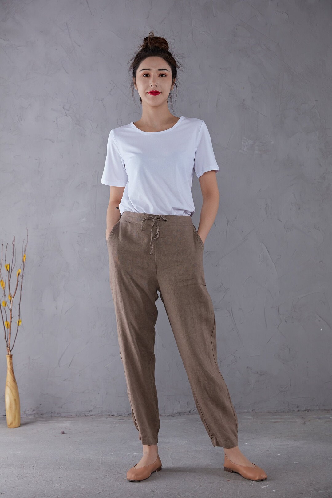 Minimal Linen Pants, Long Linen Pants, Women's Tapered Linen Pants With ...