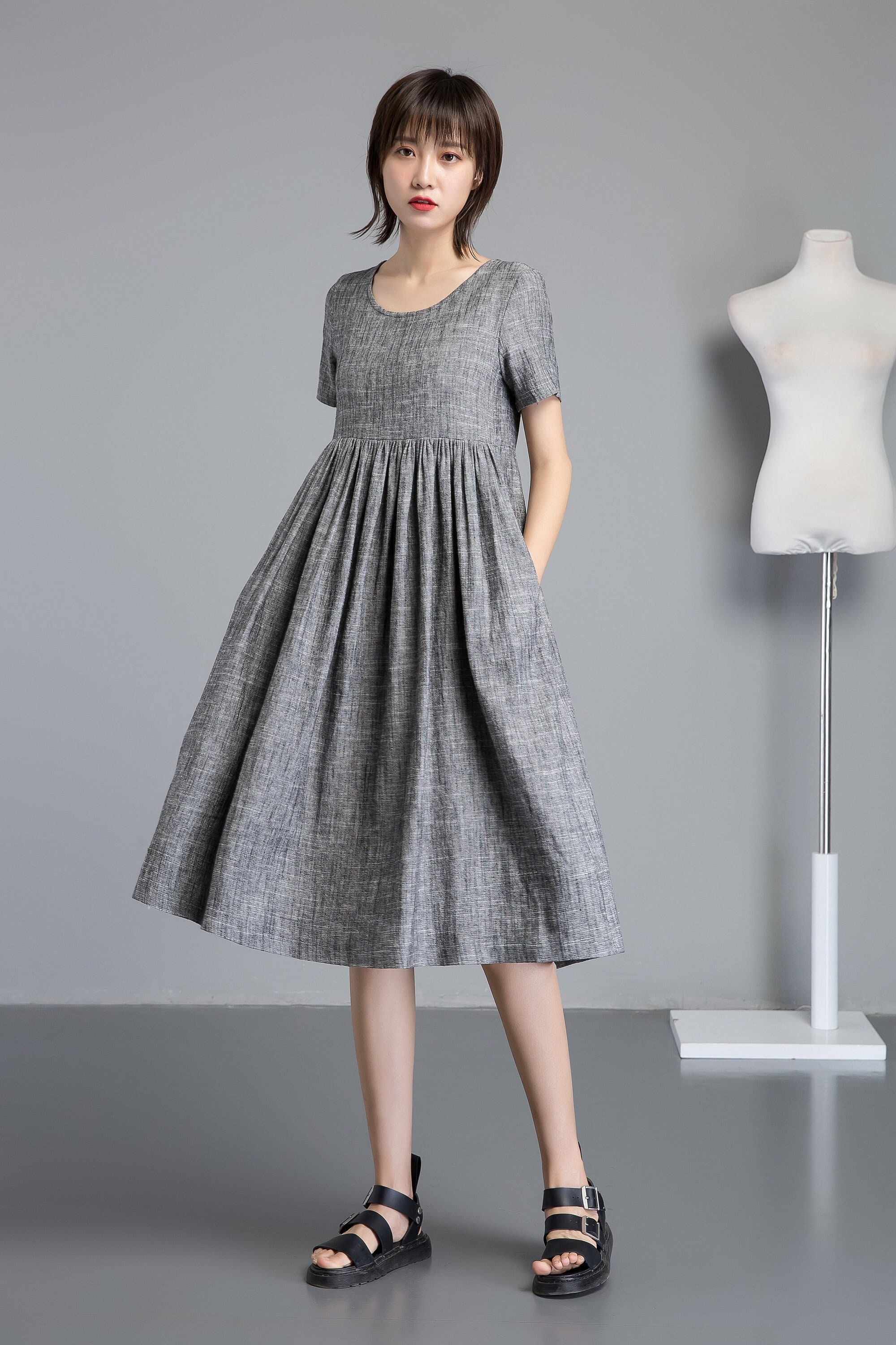 Simple Linen Dress, Linen Midi Dress, Summer Linen Dress, Everyday ...