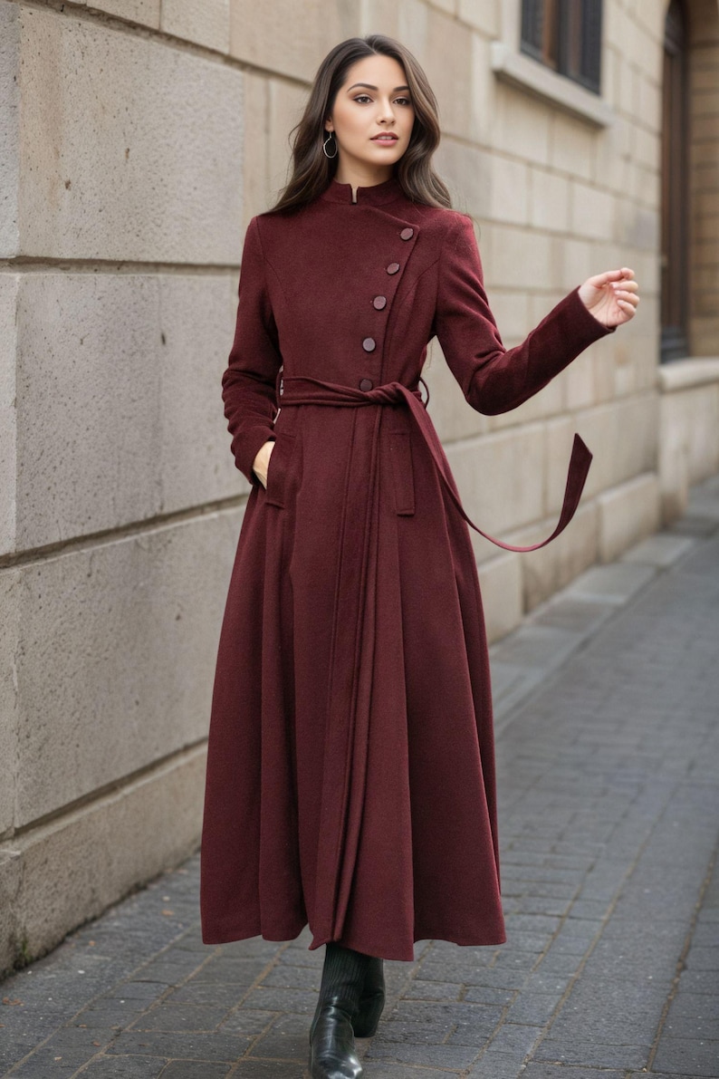 Wool Coat, Maxi Wool Coat, Burgundy Wool Coat, Long Wool Coat Women ...