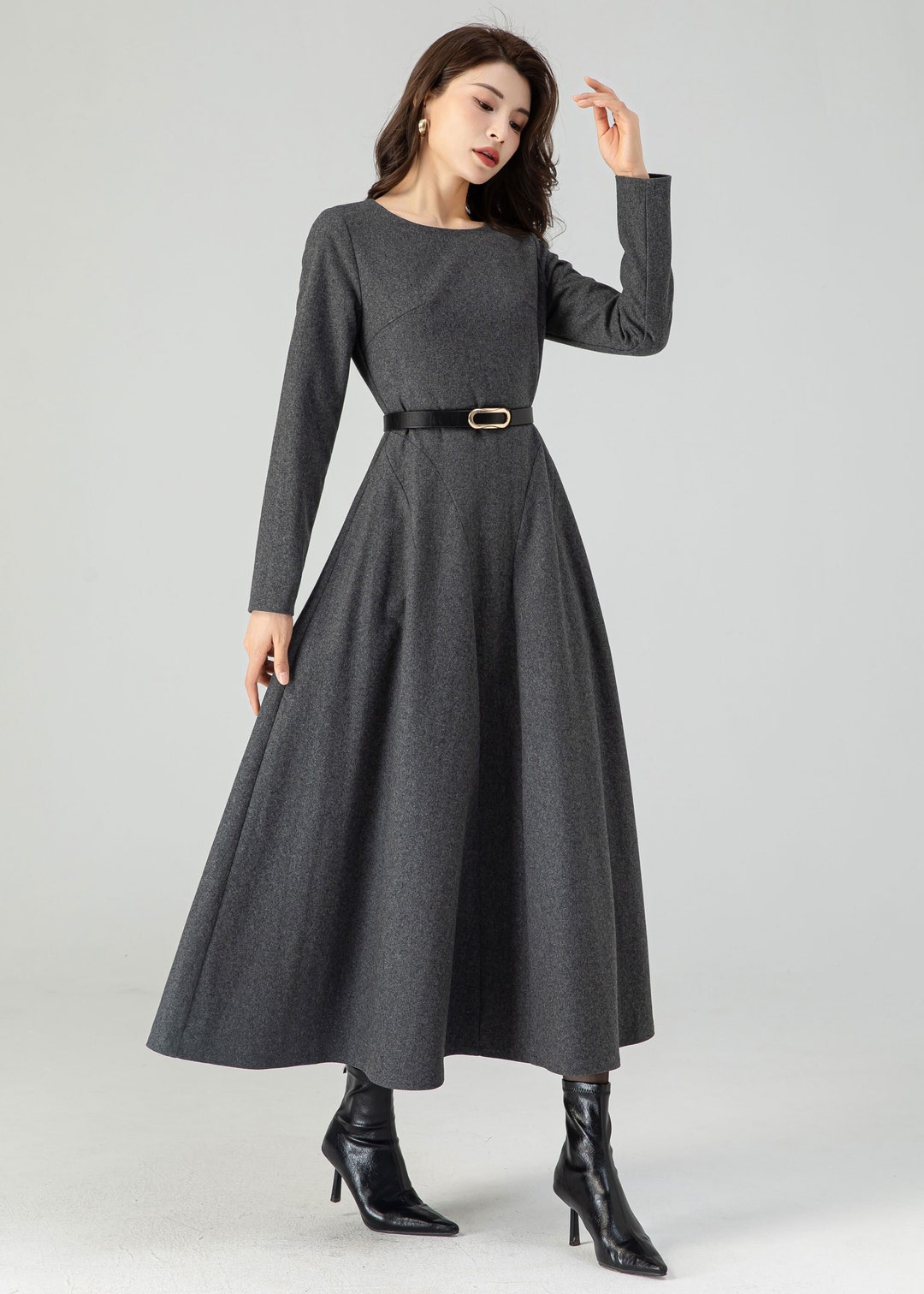 Winter Wool Dress, Gray Dress, Swing Dress, Dress With Pockets, Wool ...