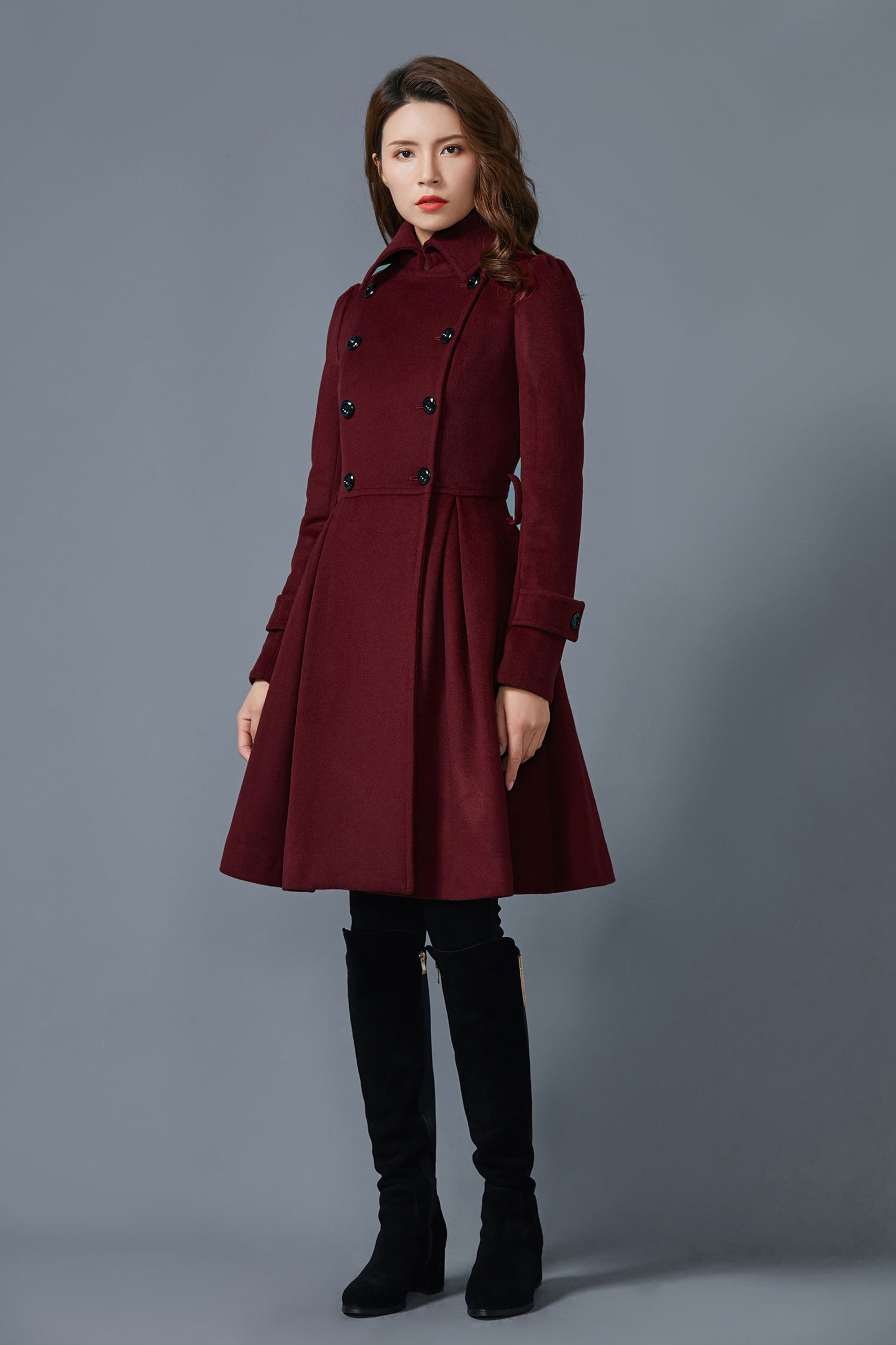 Wine Red Coat, Wool Coat, Winter Coat, Ladies Coat, Double Breasted ...