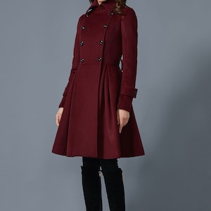 Wine Red Coat, Wool Coat, Winter Coat, Ladies Coat, Double Breasted ...