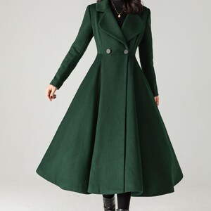 Emerald Green Wool Coat: Elegant Women's Swing Long Flared Trench Coat ...