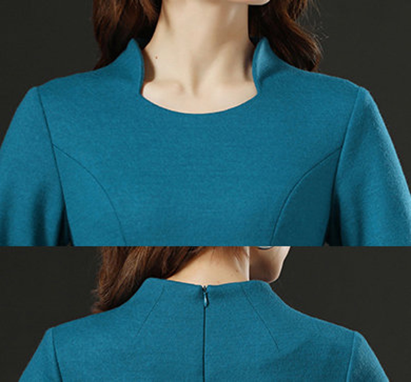 Long Wool Dress Womens Long Sleeve Winter Wool Dress Blue | Etsy