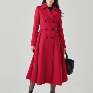 Red Wool Coat, Wool Princess Coat, Double Breasted Wool Coat, Swing ...