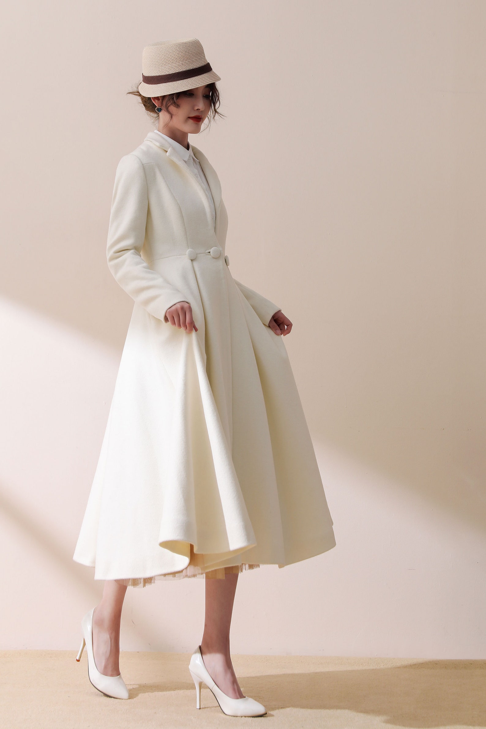 Long White Wool Princess Coat, Winter Wedding Coat, Victorian Coat ...