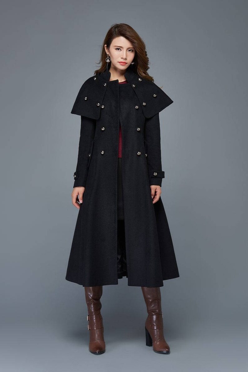Black Wool Princess Coat Double-breasted Wool Coat Long Wool - Etsy