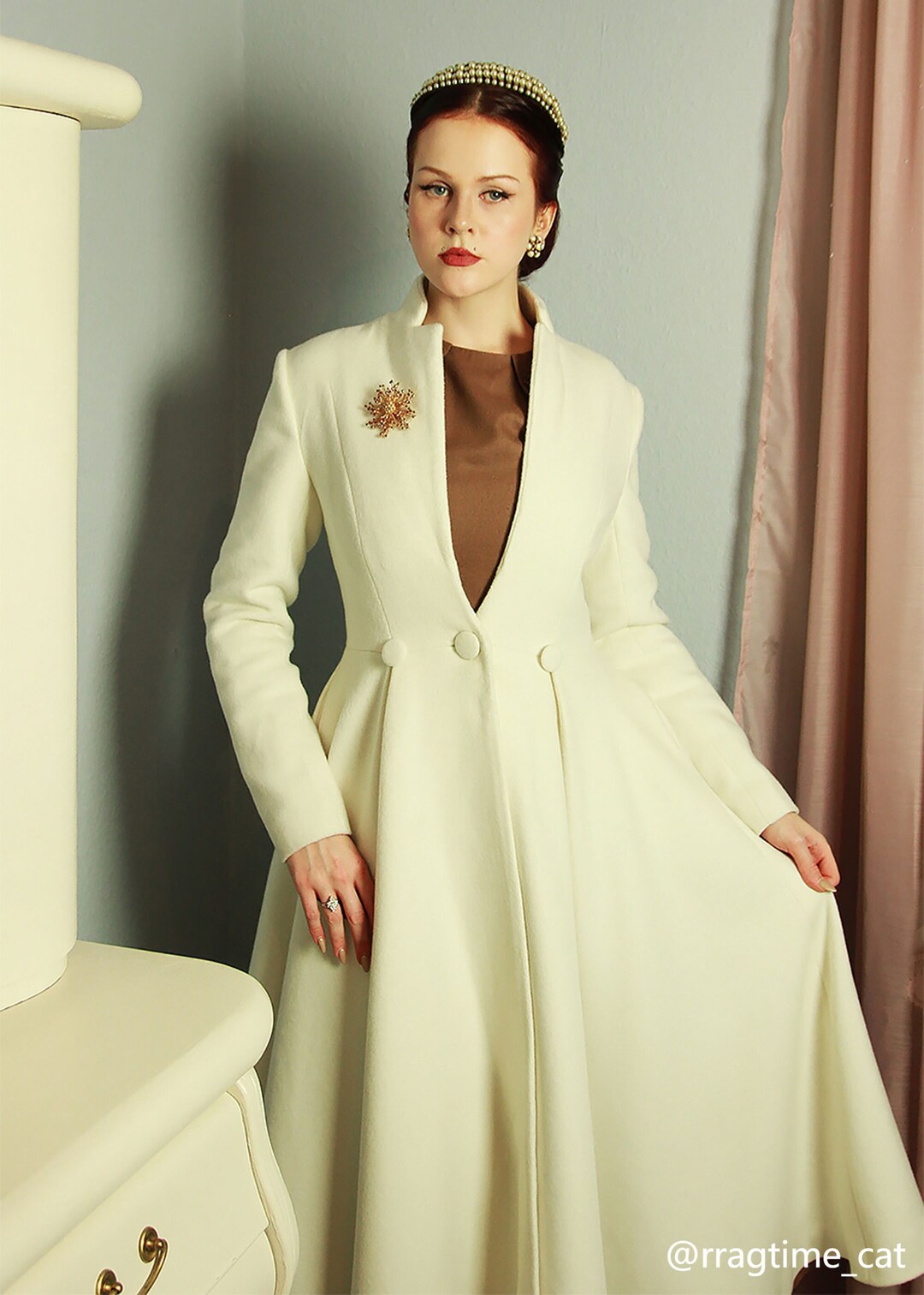 Wool Princess Coat, Long White Coat, Winter Wedding Coat, Victorian ...