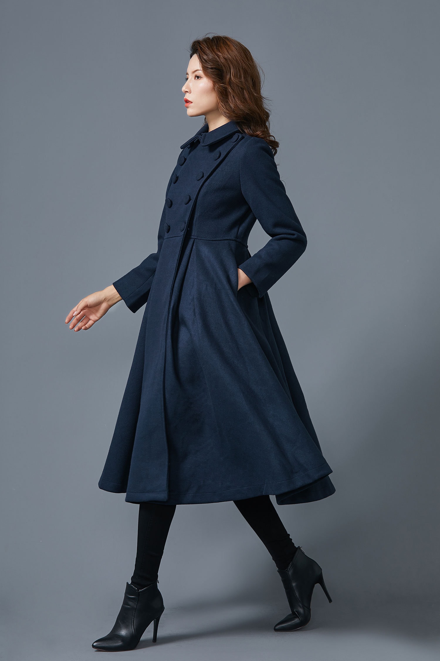 Double breasted Wool coat blue wool coat warm coat winter | Etsy