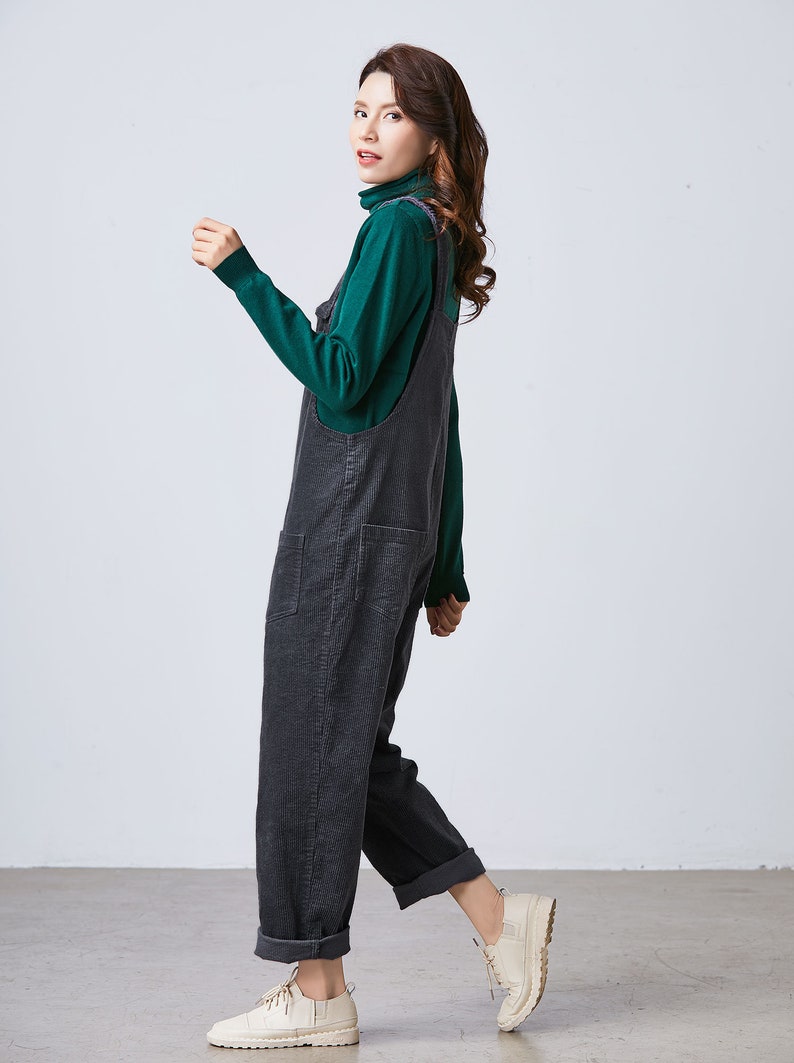 Gray Corduroy overalls Overalls women Oversized wide leg | Etsy