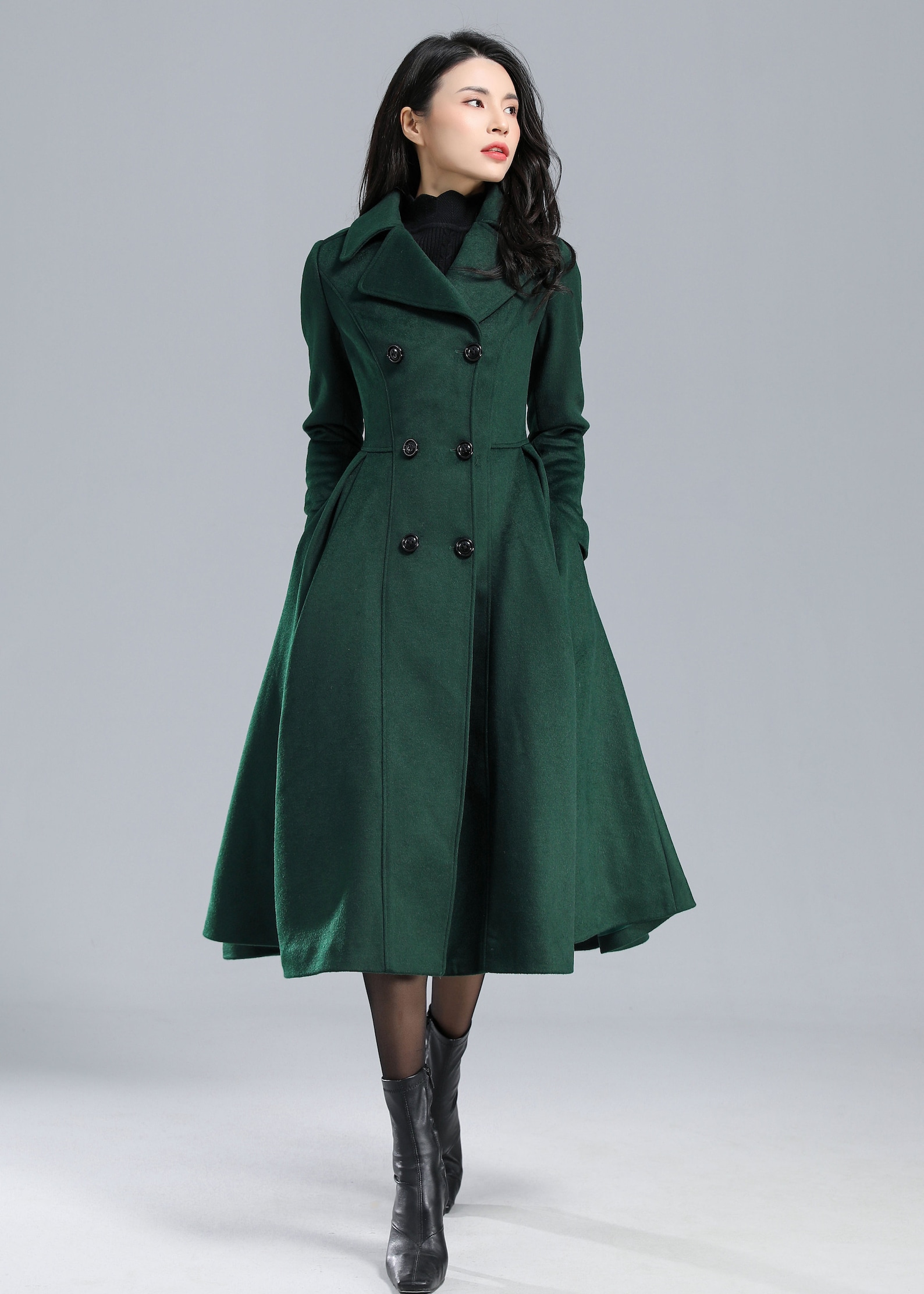 Wool Coat Green Long Wool Coat Women Princess Coat Swing - Etsy