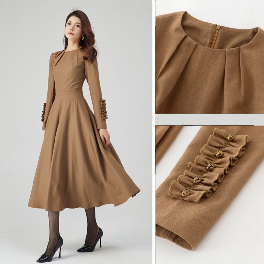 Wool Dress, Winter Dress Women, Fit and Flare Dress, Dress With Pockets ...