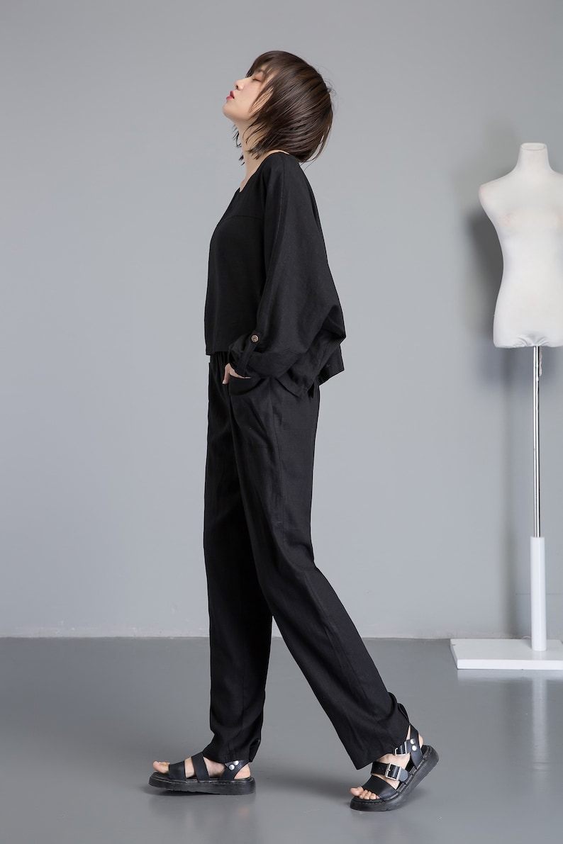 Balck Linen Pants Black Long Linen Pants With Pocket Black | Etsy