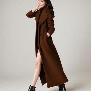 Long Wool Coat Women, Brown Wool Trench Coat, Double Breasted Wool Maxi ...