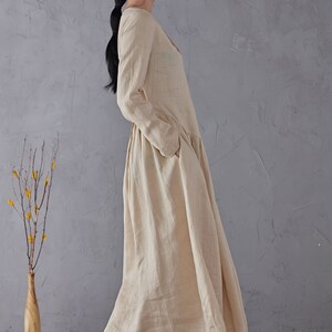 Linen Dress Beige Linen Dress Long sleeve Linen Dress Long | Etsy