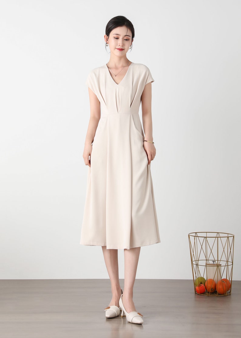 Summer Women's Midi Dress Beige Long Dress A-line Midi - Etsy