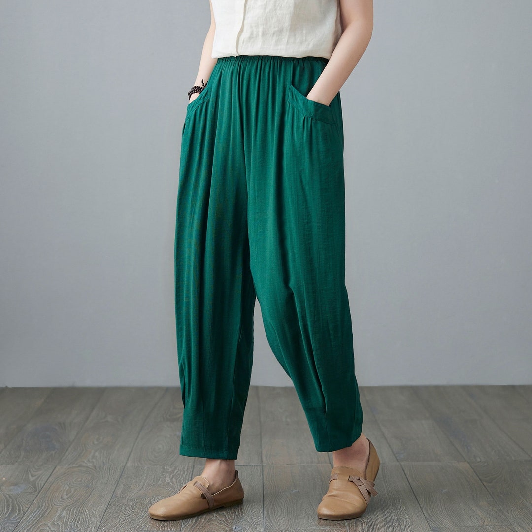Linen Pants, Plus Size Pants, Green Linen Trousers, Summer Trousers ...