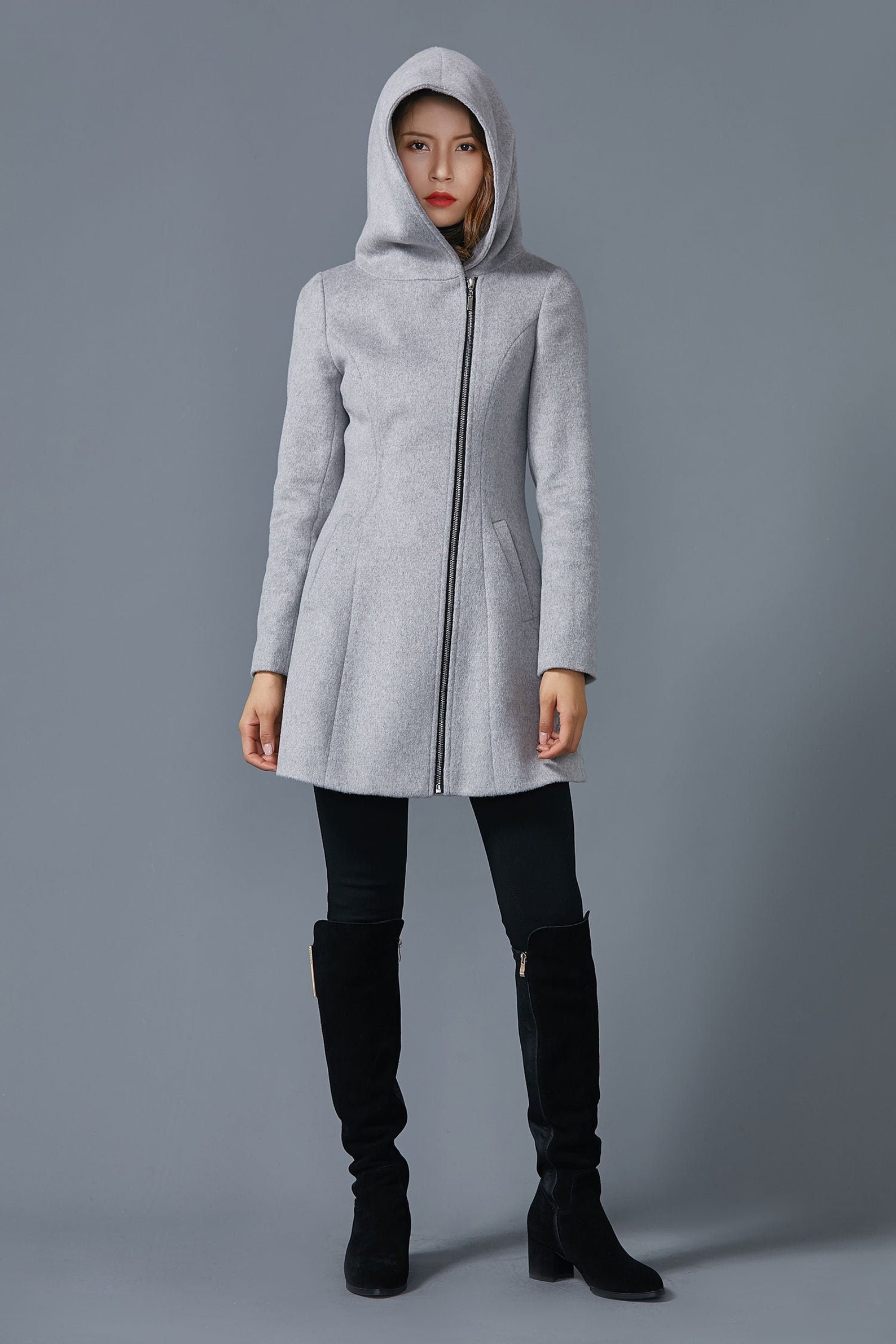 Hooded Wool Coat Gray Short Coat Wool Coat Winter Coat - Etsy