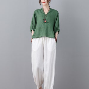 Linen blouse green linen tops Linen blouse for women | Etsy