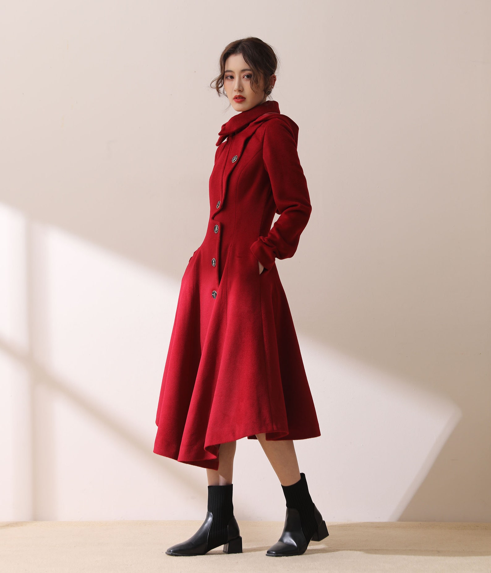 Red Wool Coat Asymmetric Wool Coat Long Wool Coat Hooded - Etsy