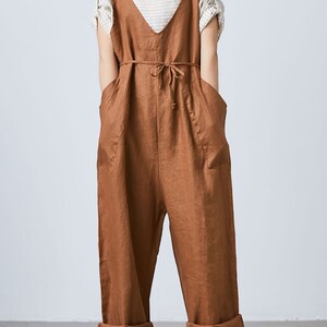 Baggy Brown Overalls, Summer Linen Harem Overalls, Oversized Belted Bib ...