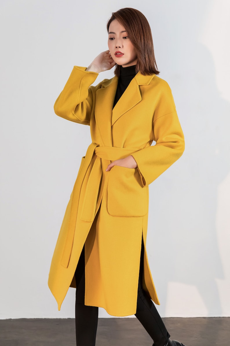 Yellow Wool Coat, Wrap Wool Coat, Oversized Wool Coat, Wool Coat Women ...
