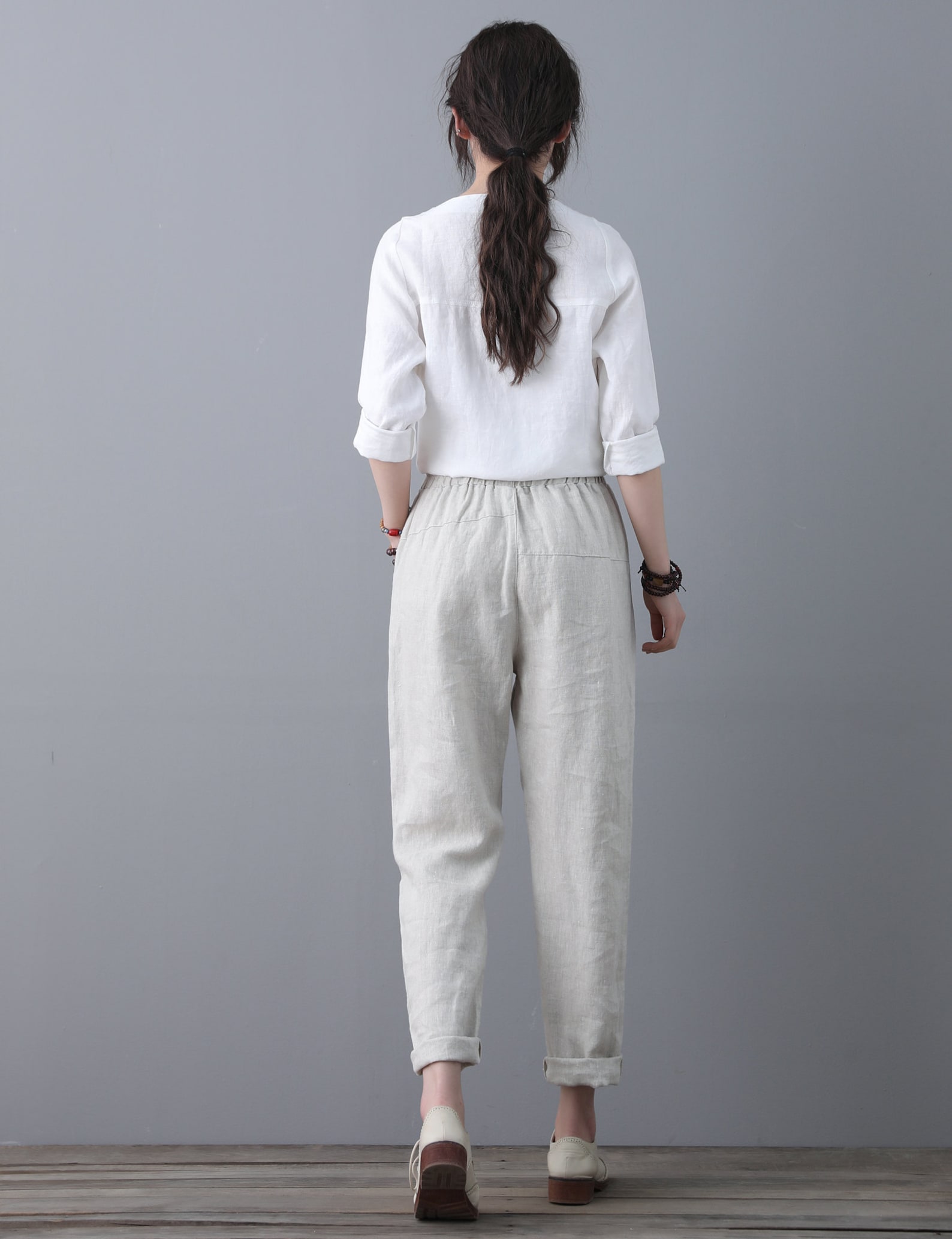 Women Elastic Waist Linen Pants Casual Minimal Cropped | Etsy Canada