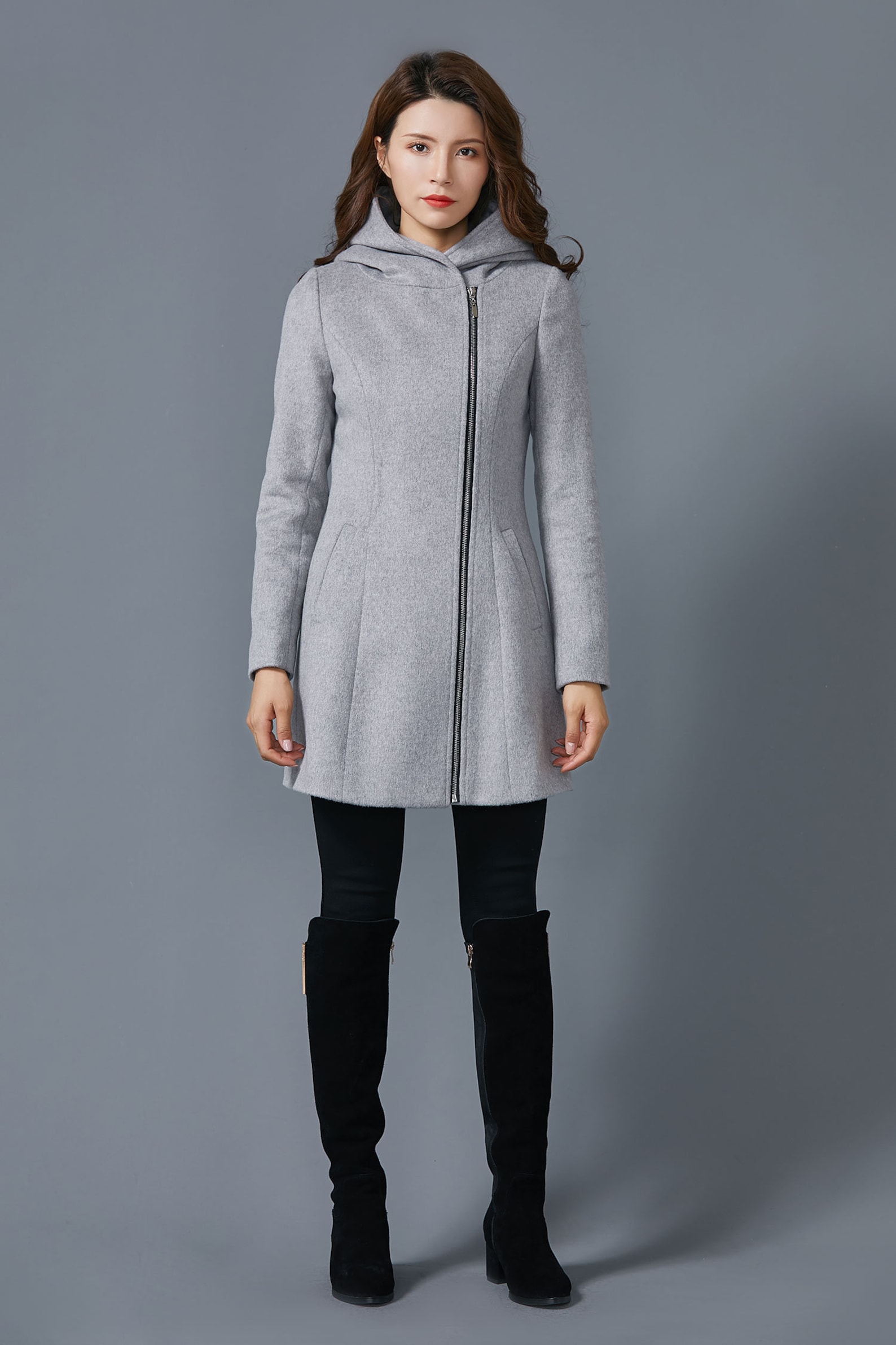 Hooded Wool Coat, Gray Short Coat, Wool Coat, Winter Coat, Simple Wool ...