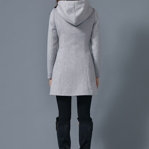 Hooded Wool Coat, Gray Short Coat, Wool Coat, Winter Coat, Simple Wool ...