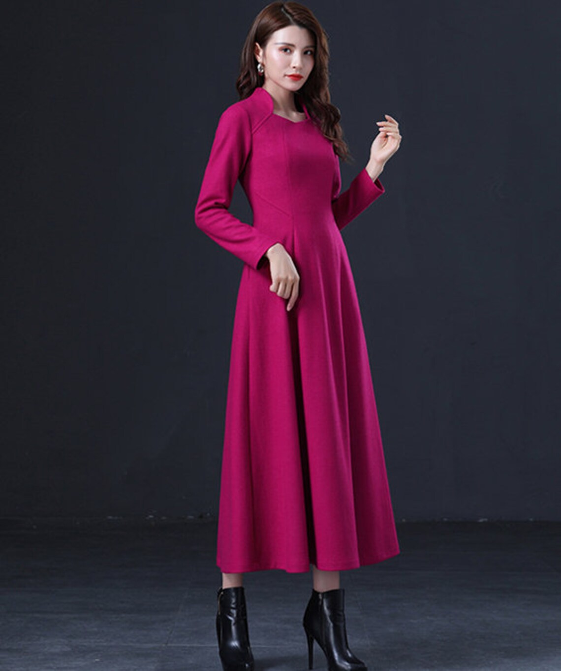 Rose Red Wool Dress Women Dress Maxi Dress Elegant Dress | Etsy