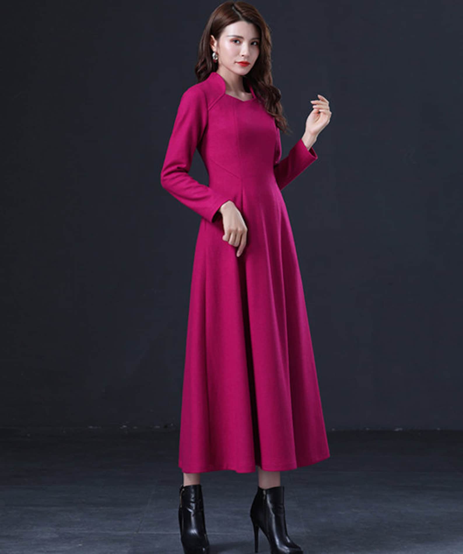 Rose Red Wool Dress Women Dress Maxi Dress Elegant Dress | Etsy
