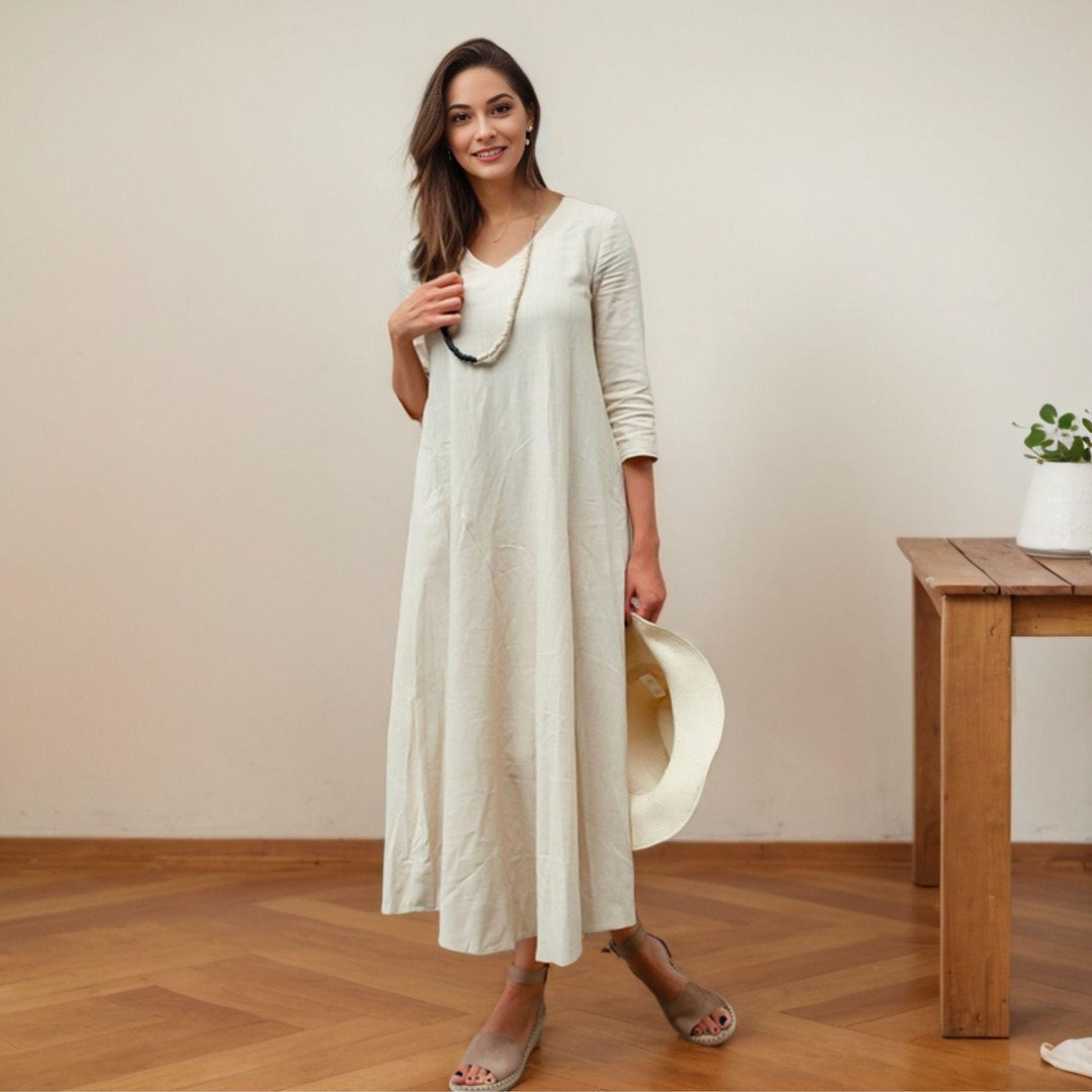 Linen Maxi Dress, Loose-fitting Linen Dress, Maternity Linen Dress ...