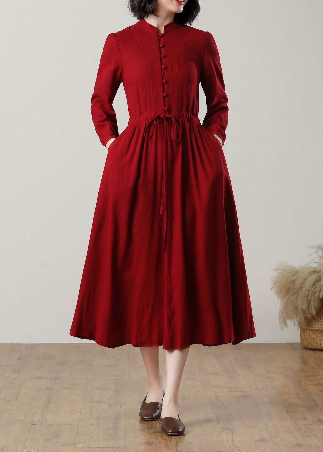 Red Linen Dress, Midi Linen Dress, Spring Dress, Linen Dress Women ...