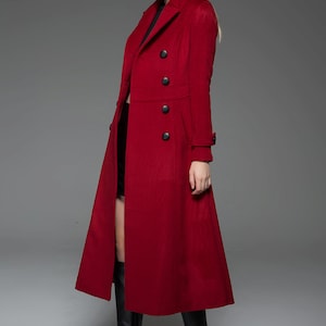 Classic Red Coat - Wool Long Full Length Fitted Slim Tailored Double ...