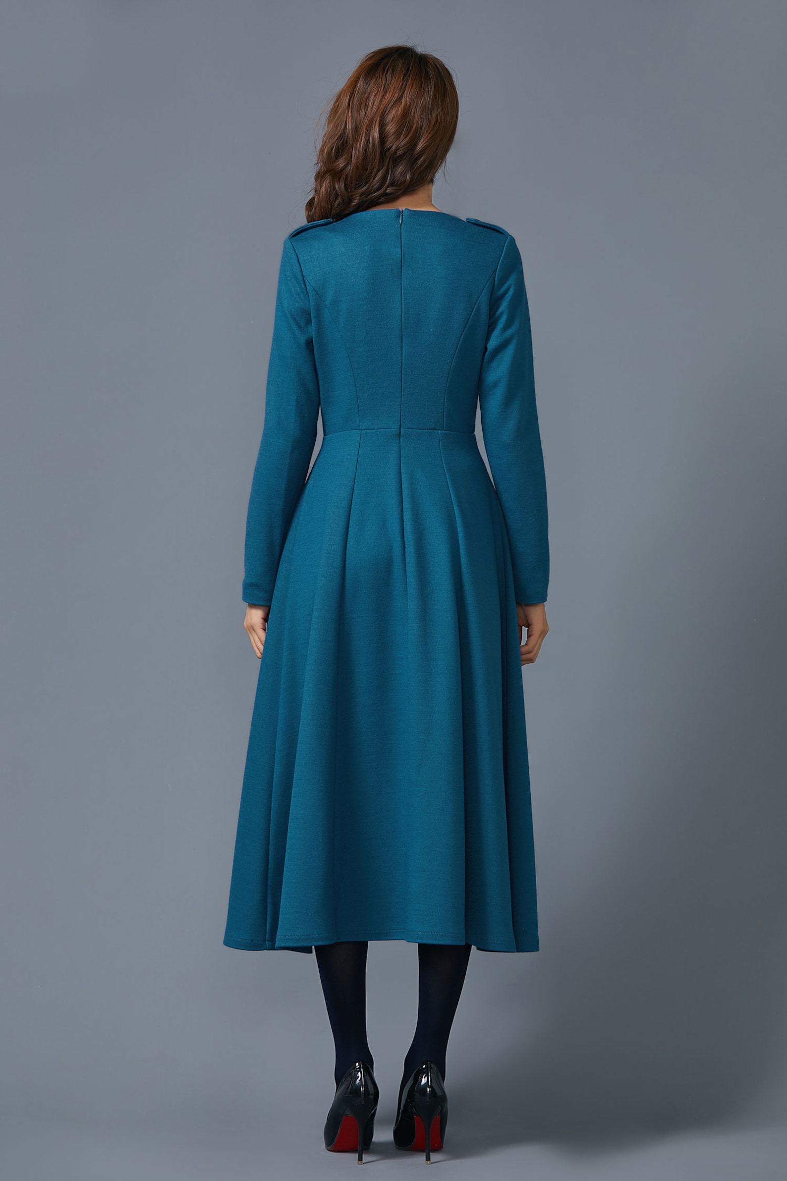 Blue Wool Dress, Womens Winter Dress, Womens Dress, Long Wool Dress ...