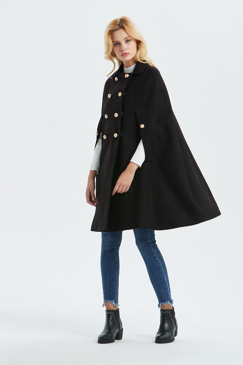 Black Wool Cape Coat Women, Military Wool Cape, Winter Wool Cape ...