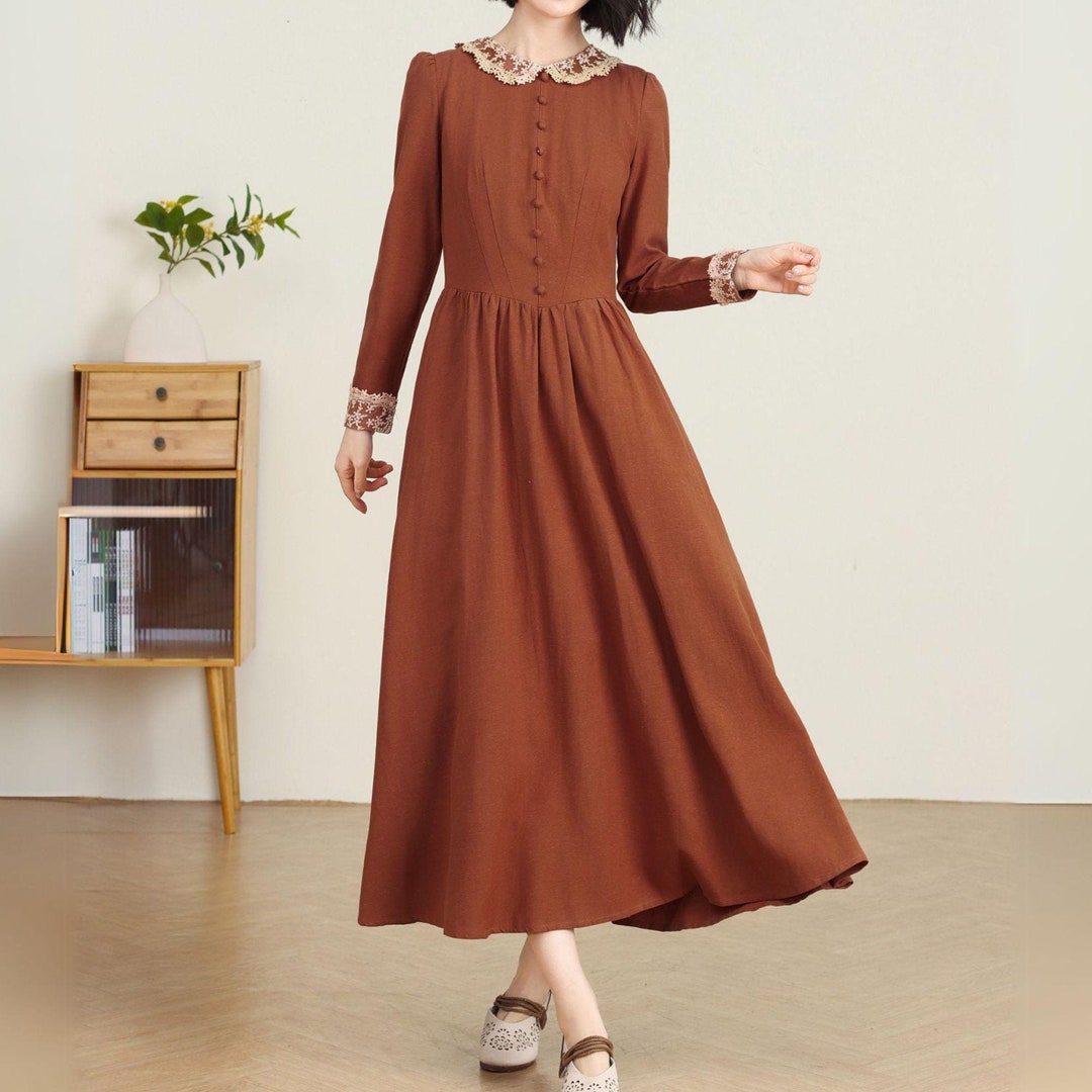 Linen Dress, Women’s Linen Maxi Dress, Long Linen Dress, Vintage Regal ...