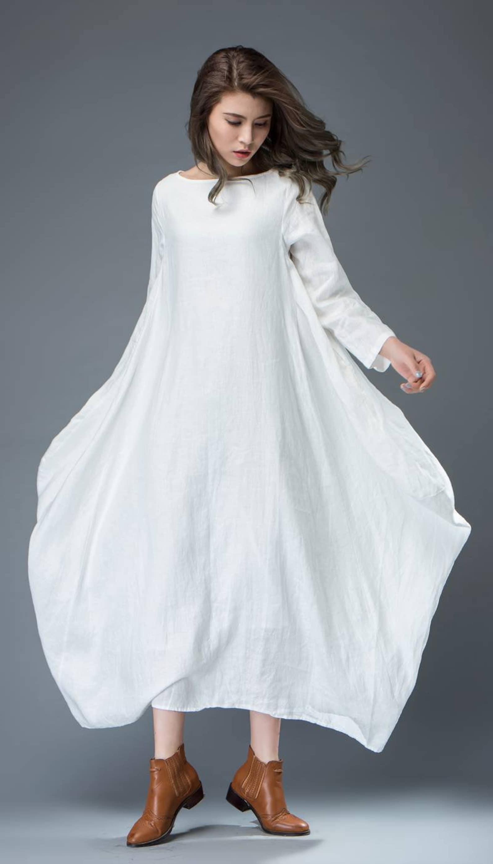 Long Linen Maxi Dress Long Sleeve Linen Dress White Dress - Etsy