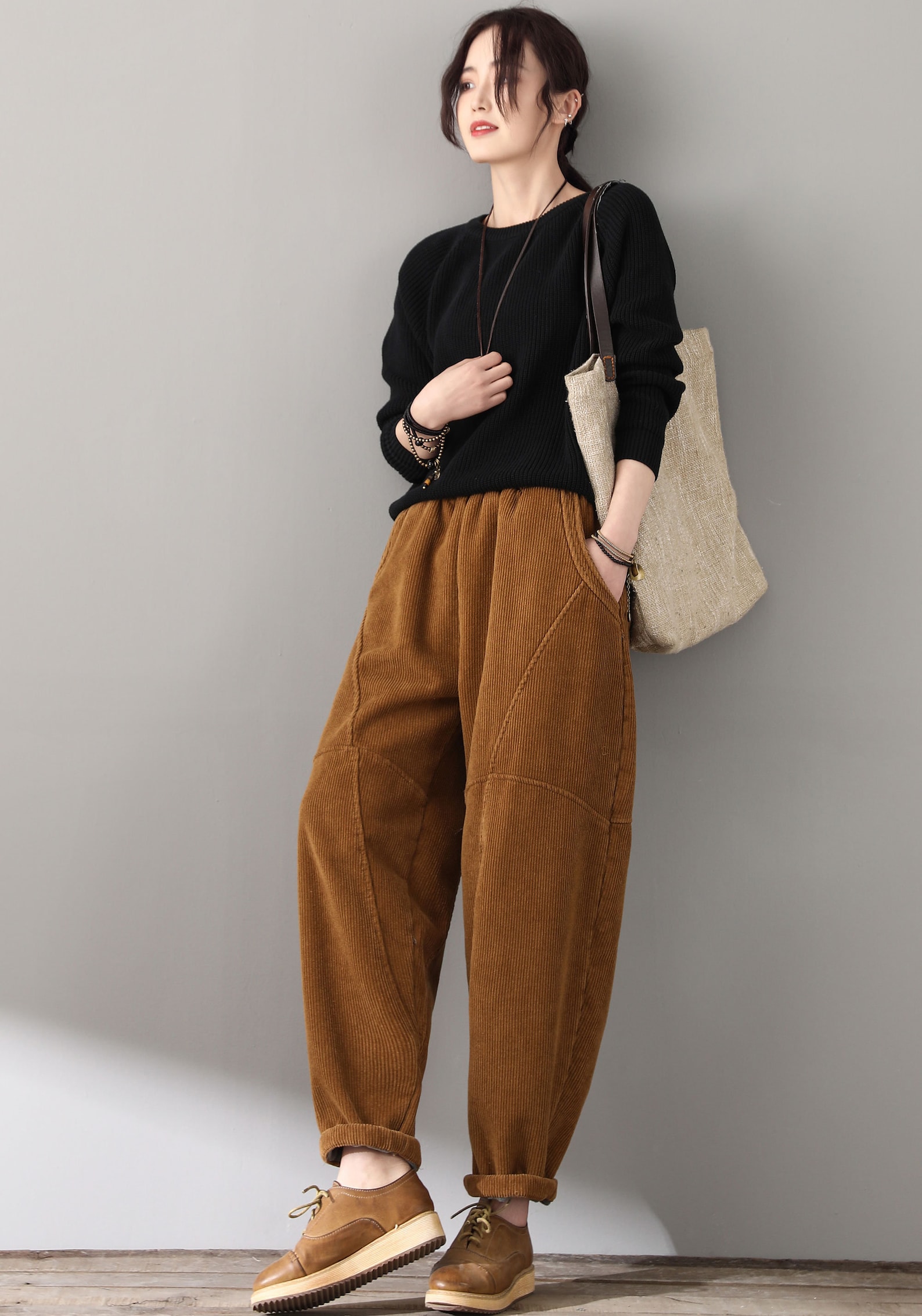 Winter Slacks Corduroy Pants, Retro Thicken Corduroy Pants, Women Loose ...