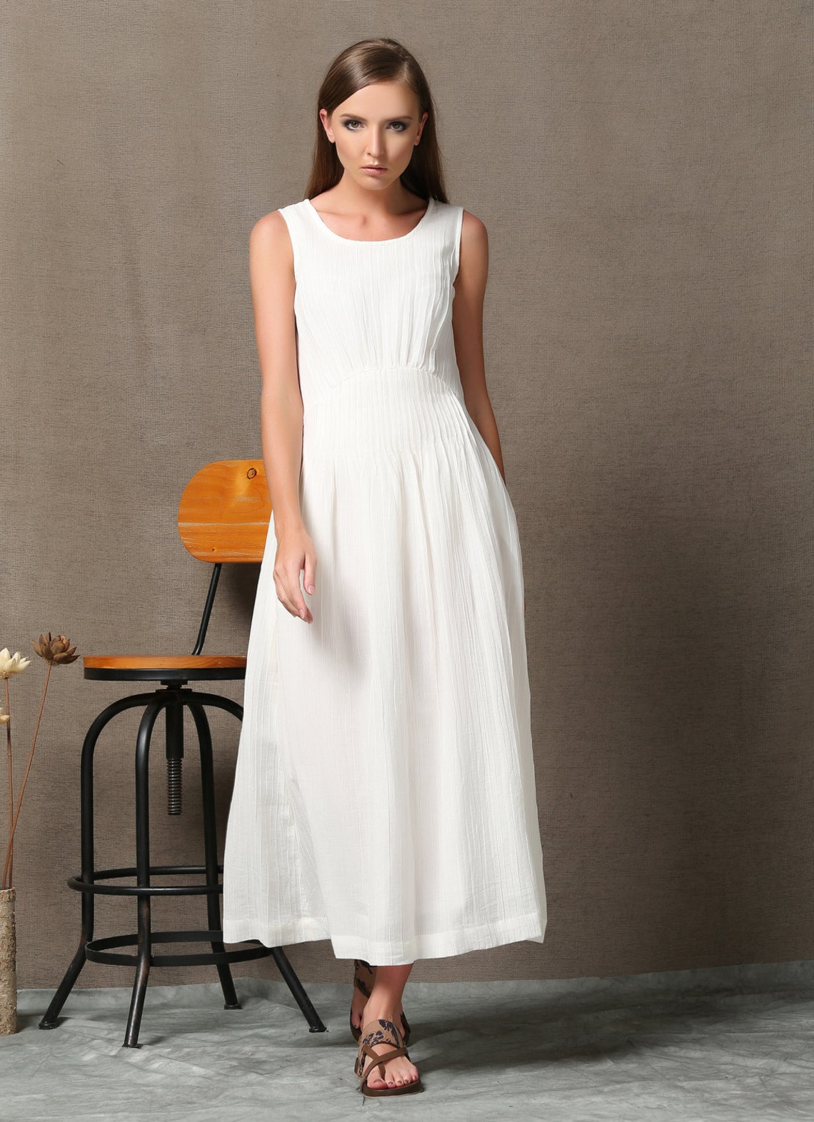 White Linen Dress Long Linen Dress Sleeveless Linen Tank - Etsy