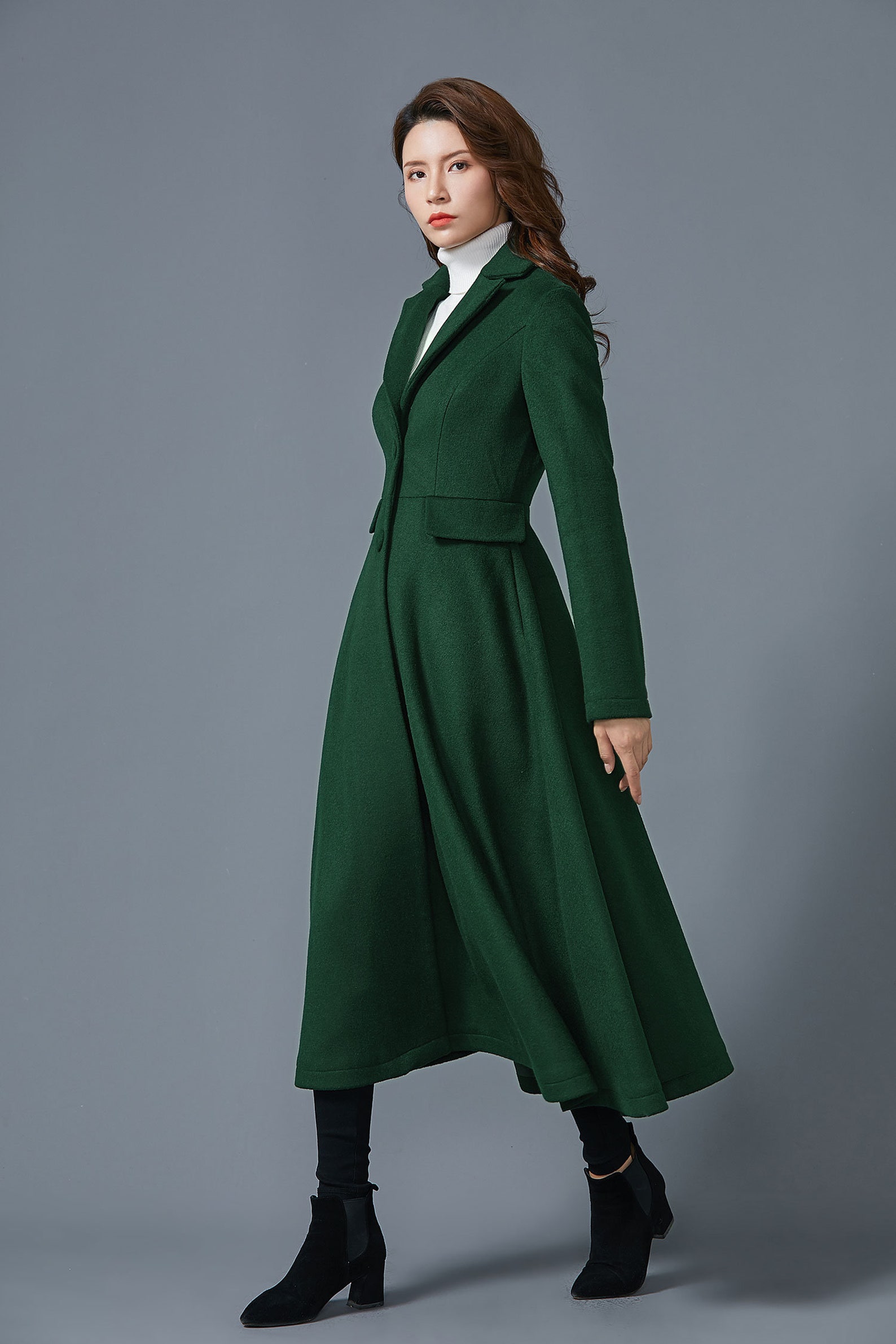 Dark Green Coat Long Wool Coat Winter Coat Ladies Coat Etsy