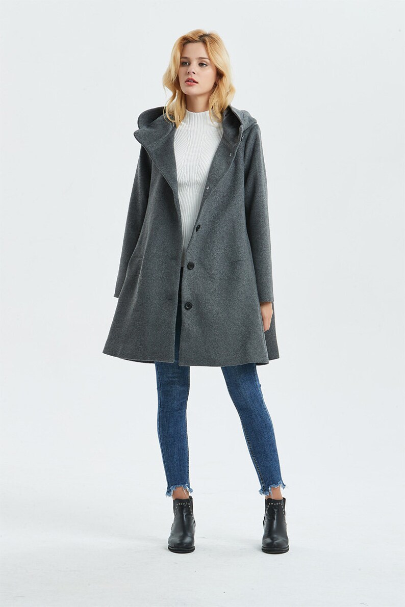 Hooded Swing Coat In Gray Hooded Wool Coat Winter Coat Etsy