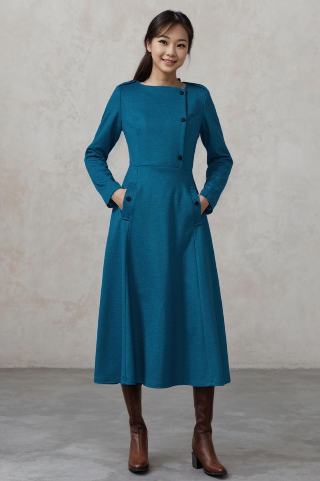 Blue Wool Dress, Womens Winter Dress, Womens Dress, Long Wool Dress ...